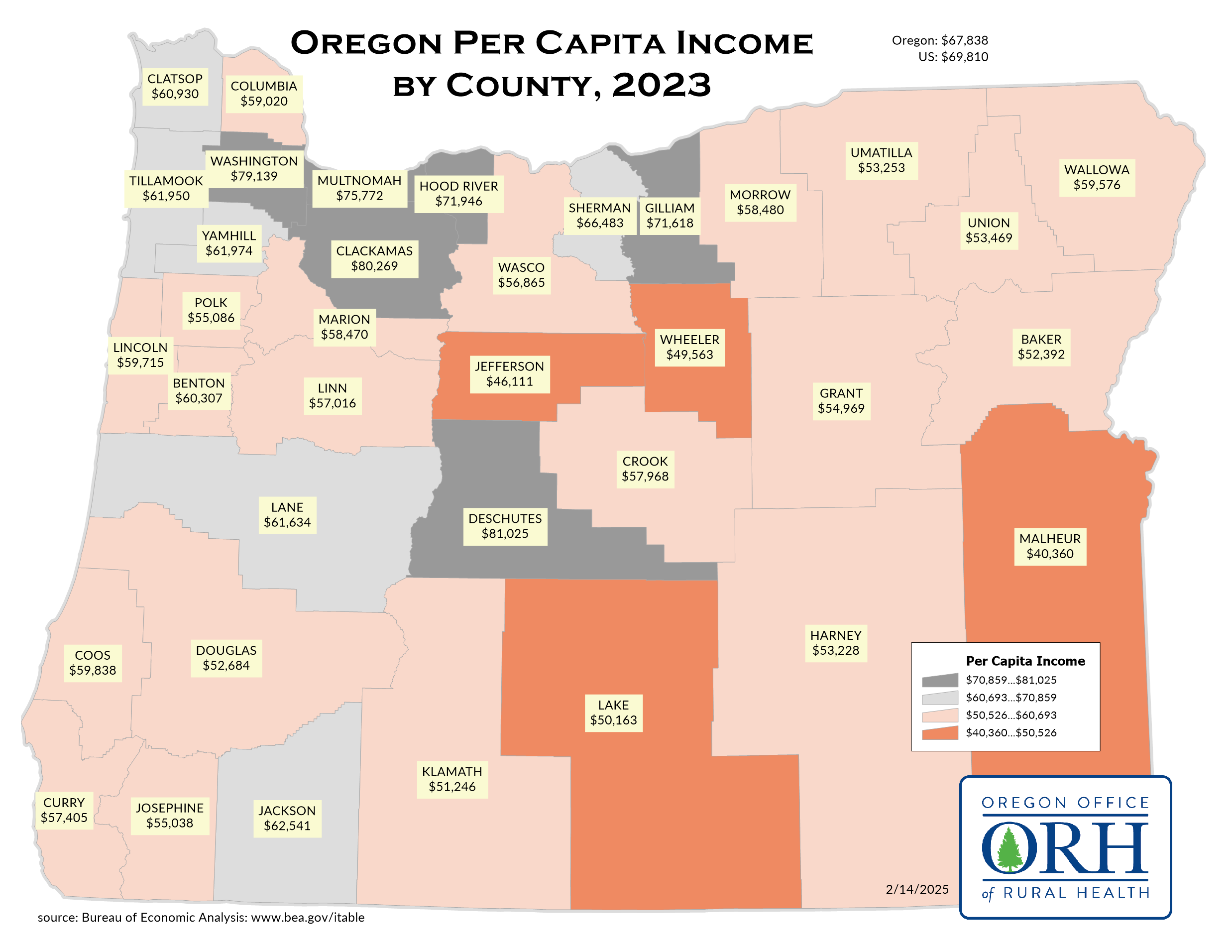 Per capita income per county 2-2025 | OHSU